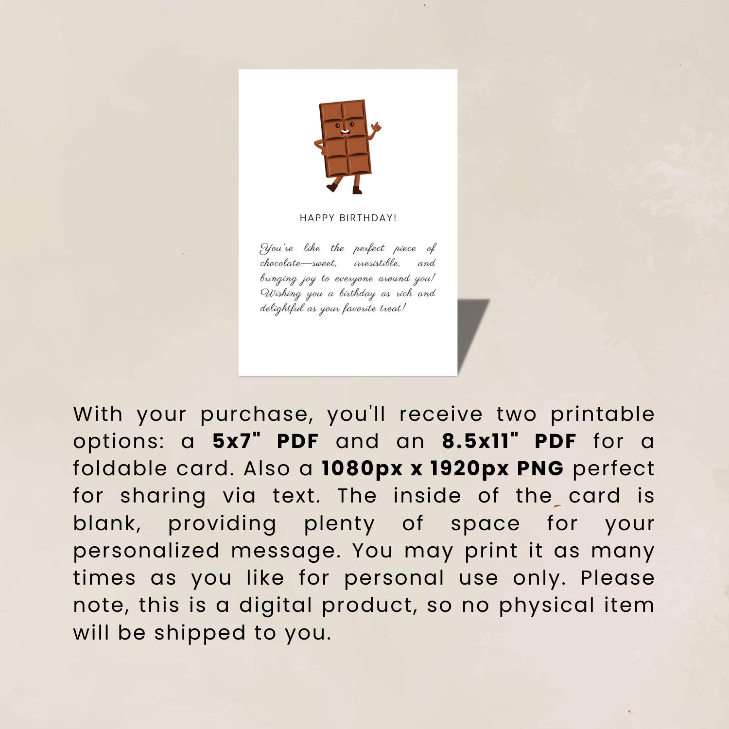Chocolate Birthday Card: Printable Gift for Him/her (PDF & PNG) - Etsy