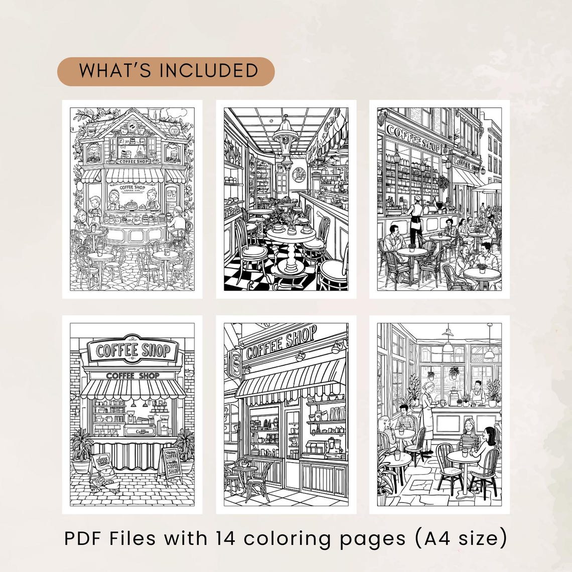 Printable Adult Coloring Pages, Cozy Coffee Shop Coloring Pages, Cafe ...