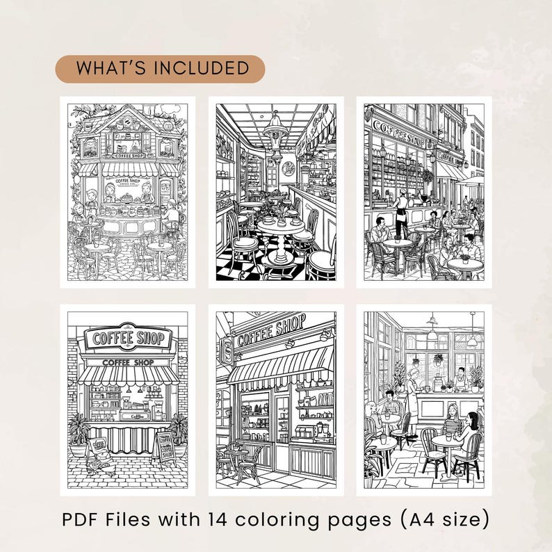Printable Adult Coloring Pages, Cozy Coffee Shop Coloring Pages, Cafe ...