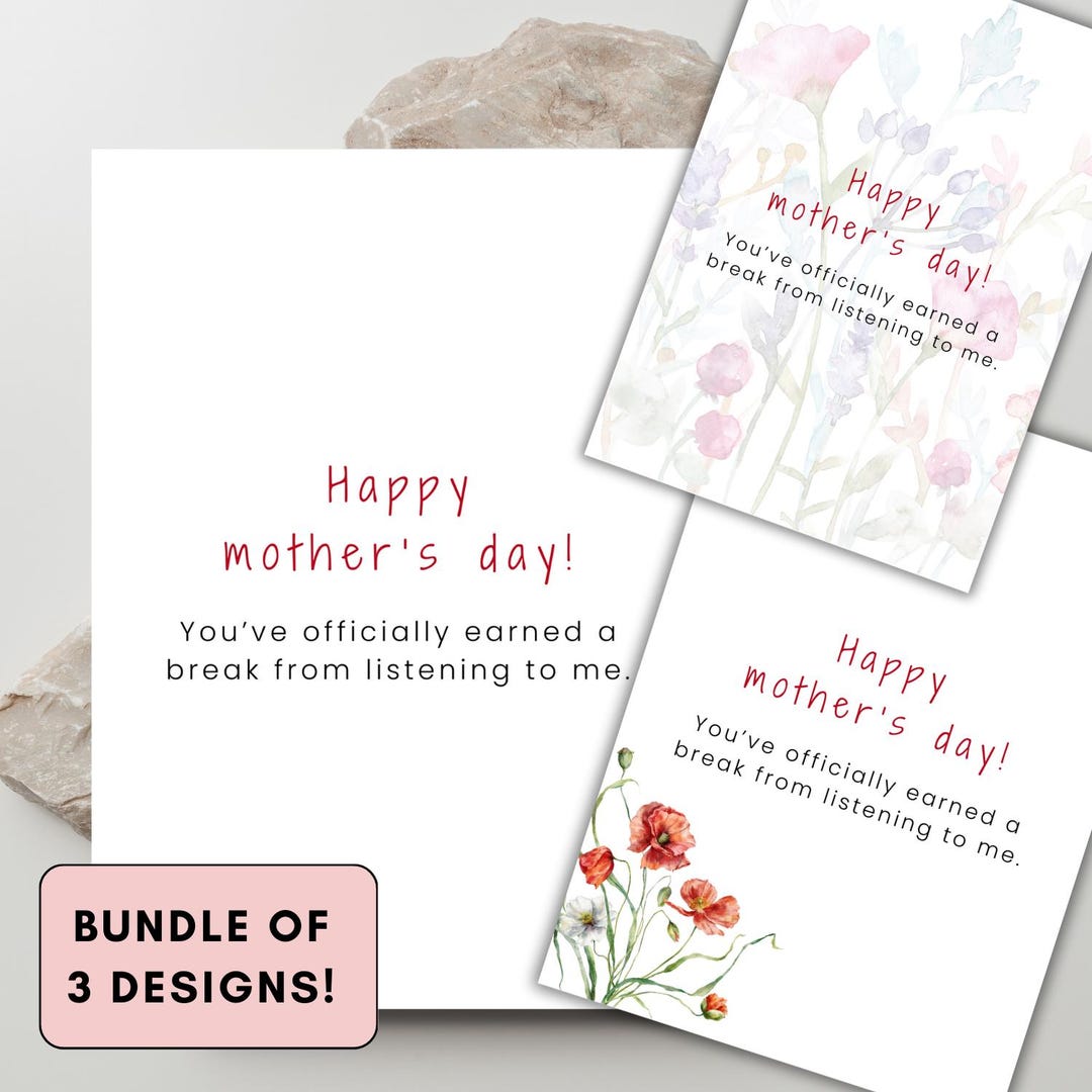Funny Mother’s Day Card Bundle, Printable Cards for Mom, Watercolor ...