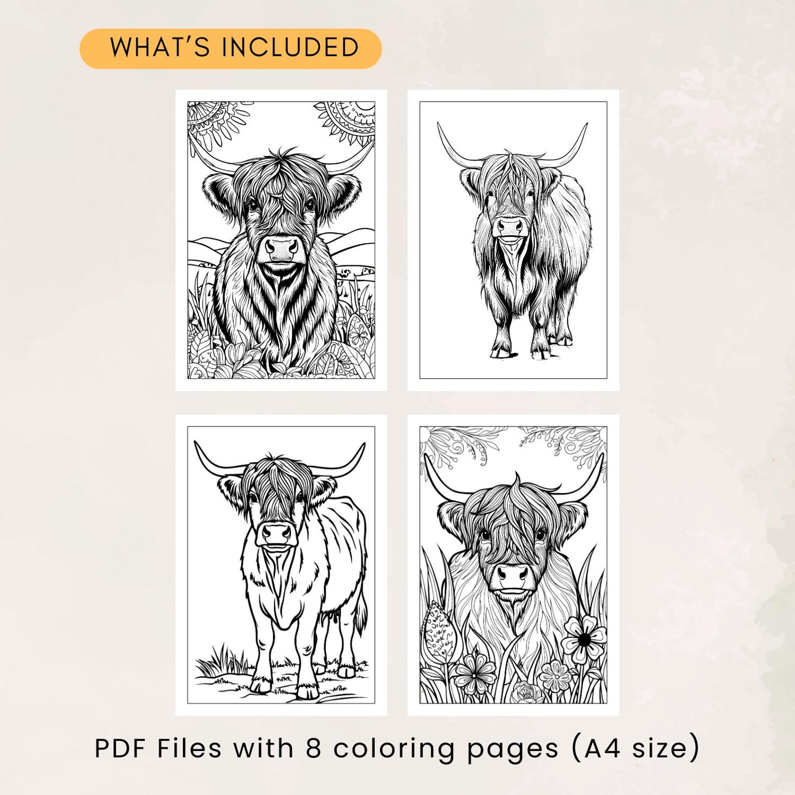 Printable Highland Cow Coloring Pages: Fun for Kids & Adults (digital ...