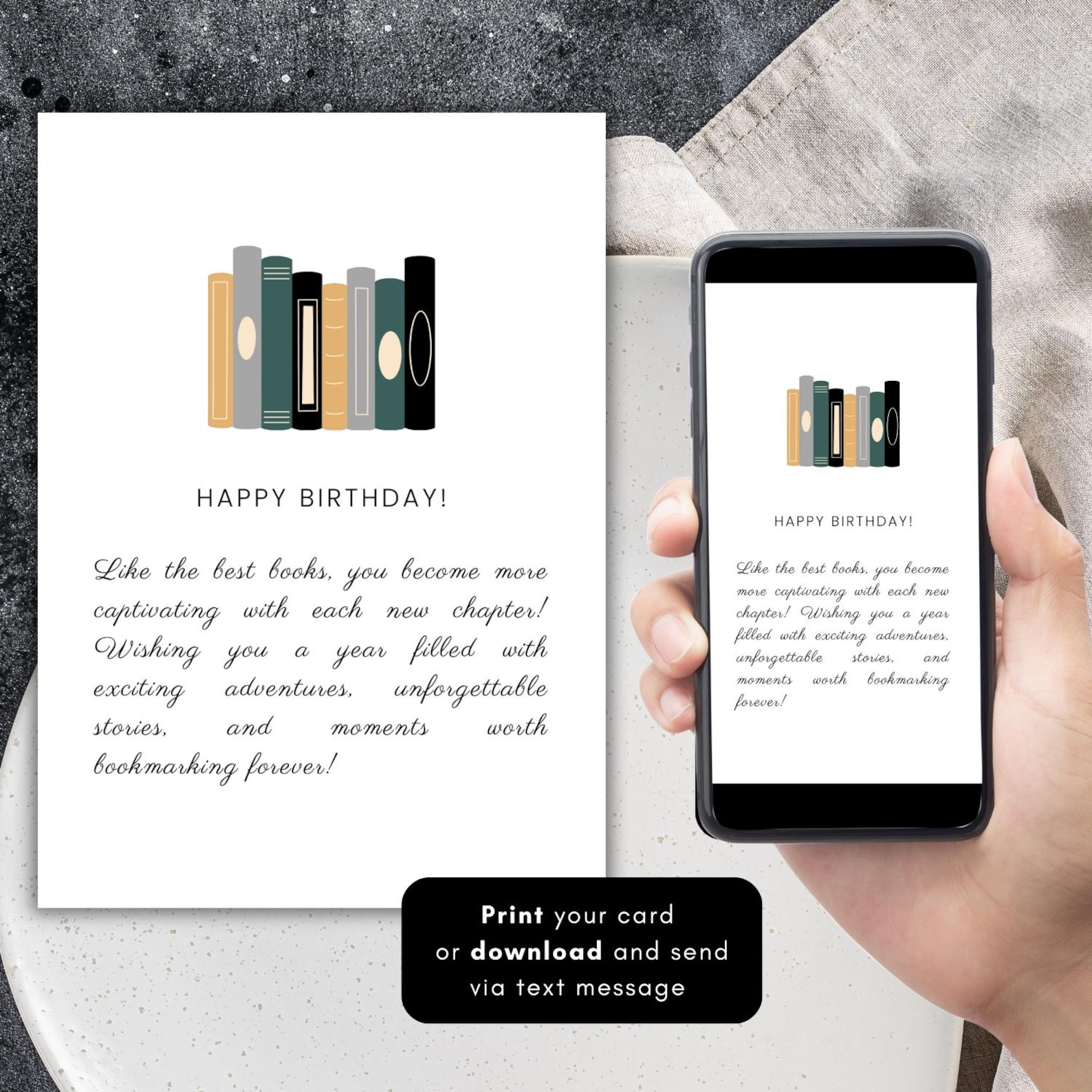Book Lover Birthday Card: Literary Theme (printable PDF & PNG) - Etsy