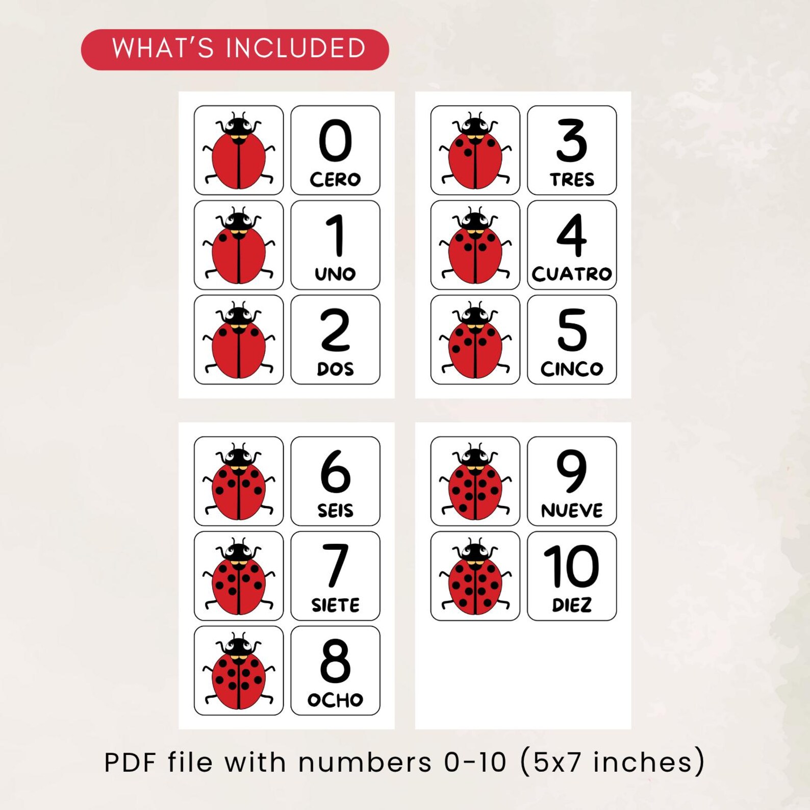 Spanish Number Flashcards: Ladybug Counting Game (PDF Downloadable ...