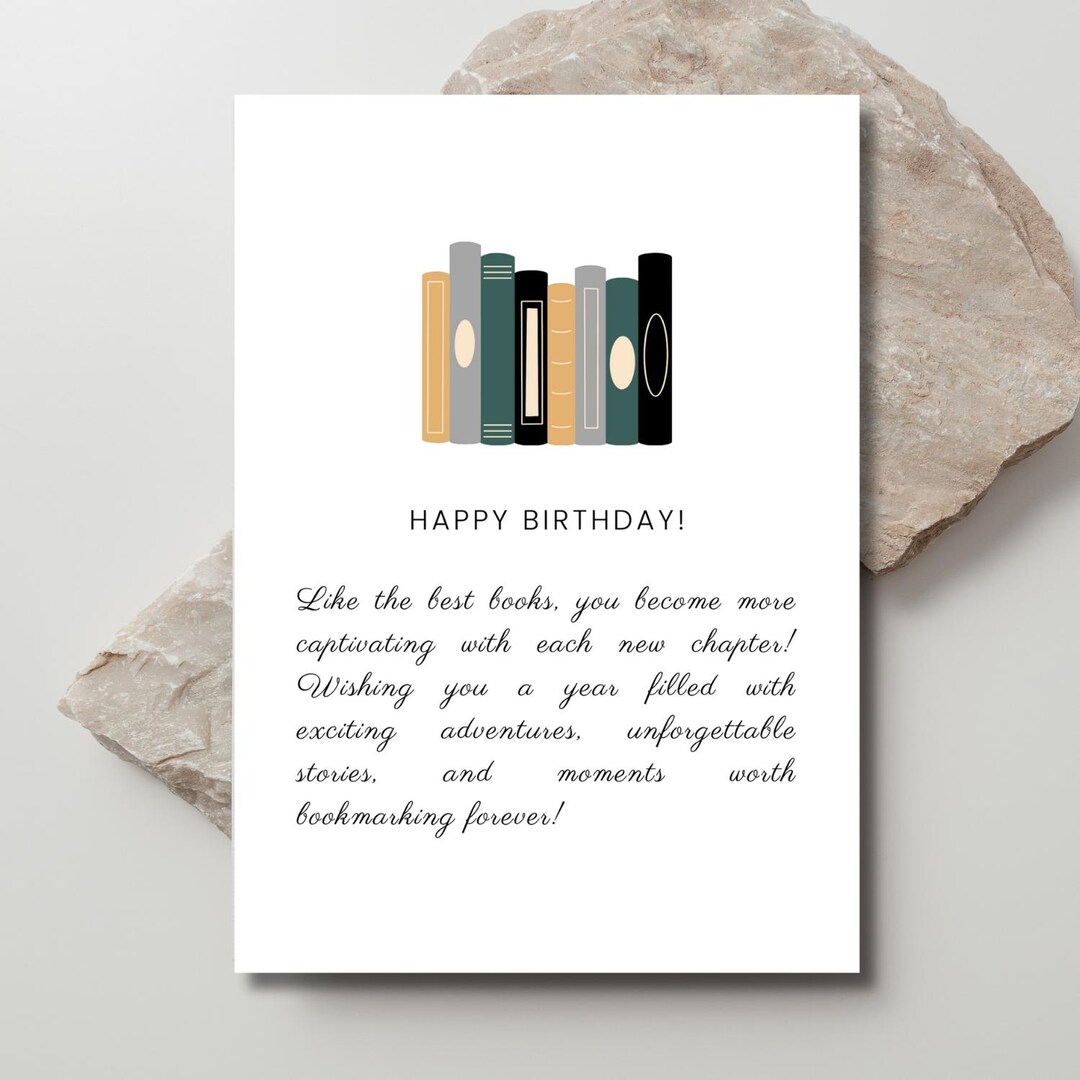Book Lover Birthday Card: Literary Theme (printable PDF & PNG) - Etsy