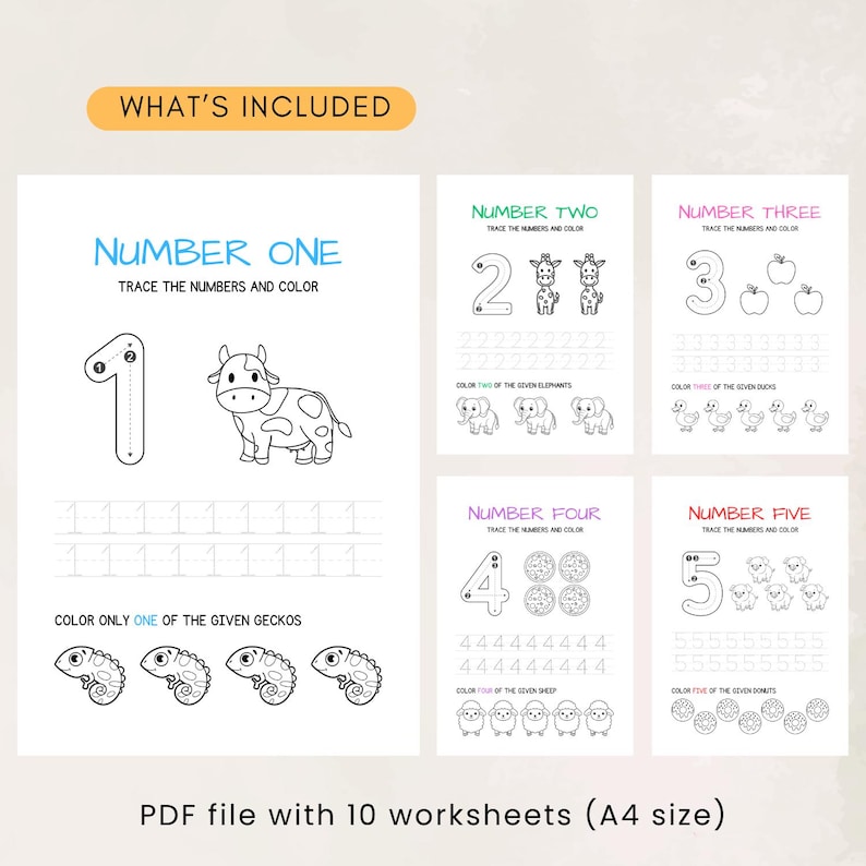 Number Tracing 1-10 Worksheets: Preschool Handwriting Practice (PDF ...