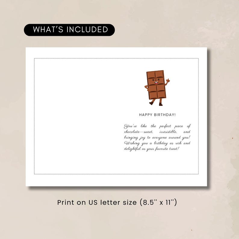 Printable Chocolate Card, Birthday Card, Happy Birthday, Card for Her ...