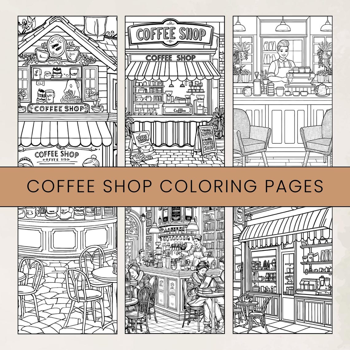 Printable Adult Coloring Pages, Cozy Coffee Shop Coloring Pages, Cafe ...