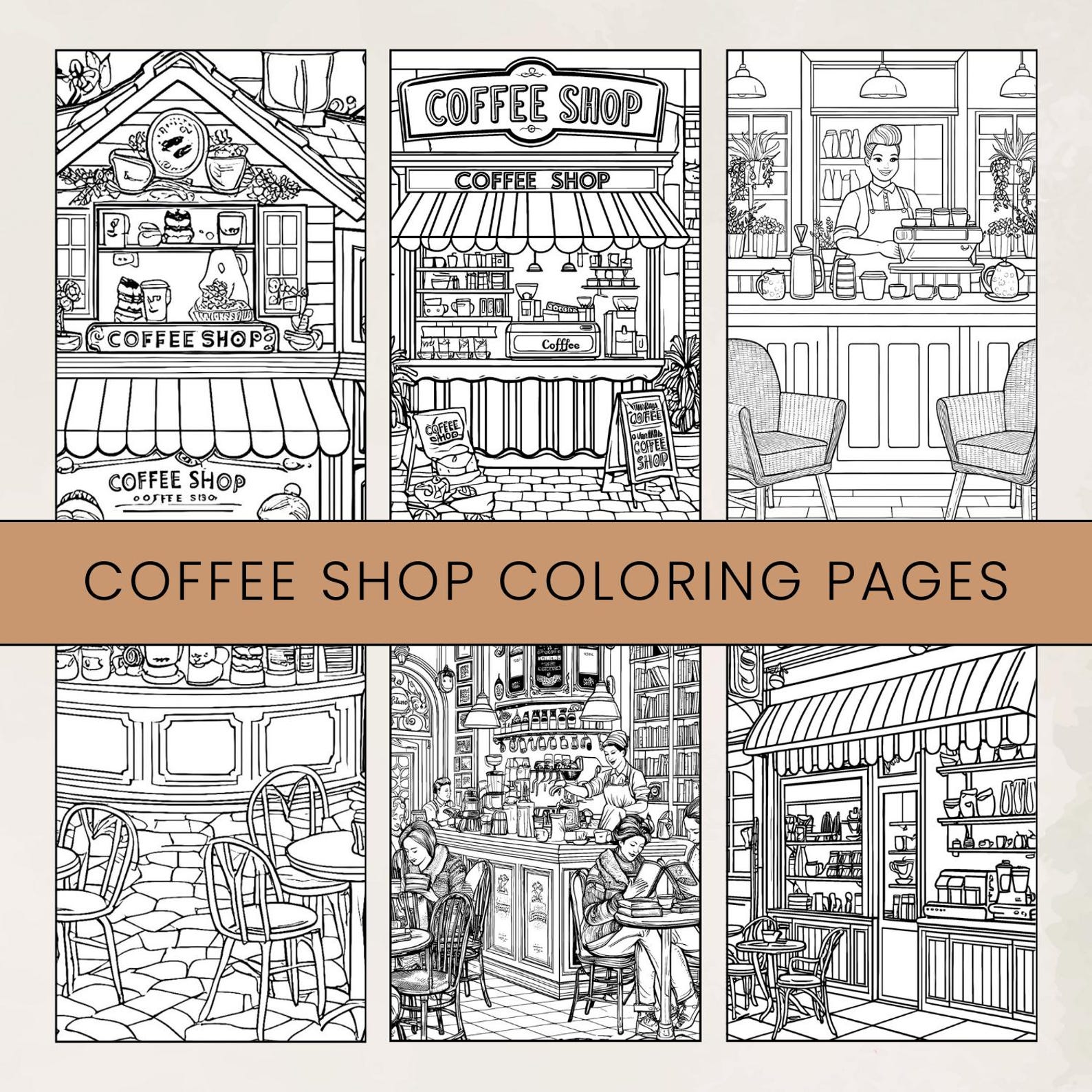 Printable Adult Coloring Pages, Cozy Coffee Shop Coloring Pages, Cafe ...
