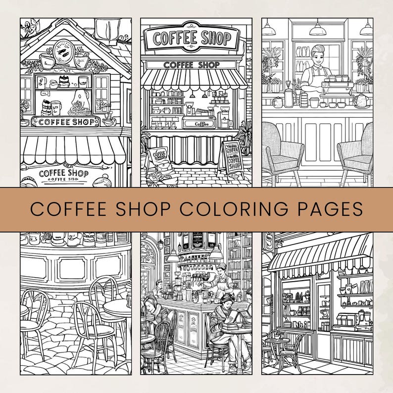 Printable Adult Coloring Pages, Cozy Coffee Shop Coloring Pages, Cafe ...