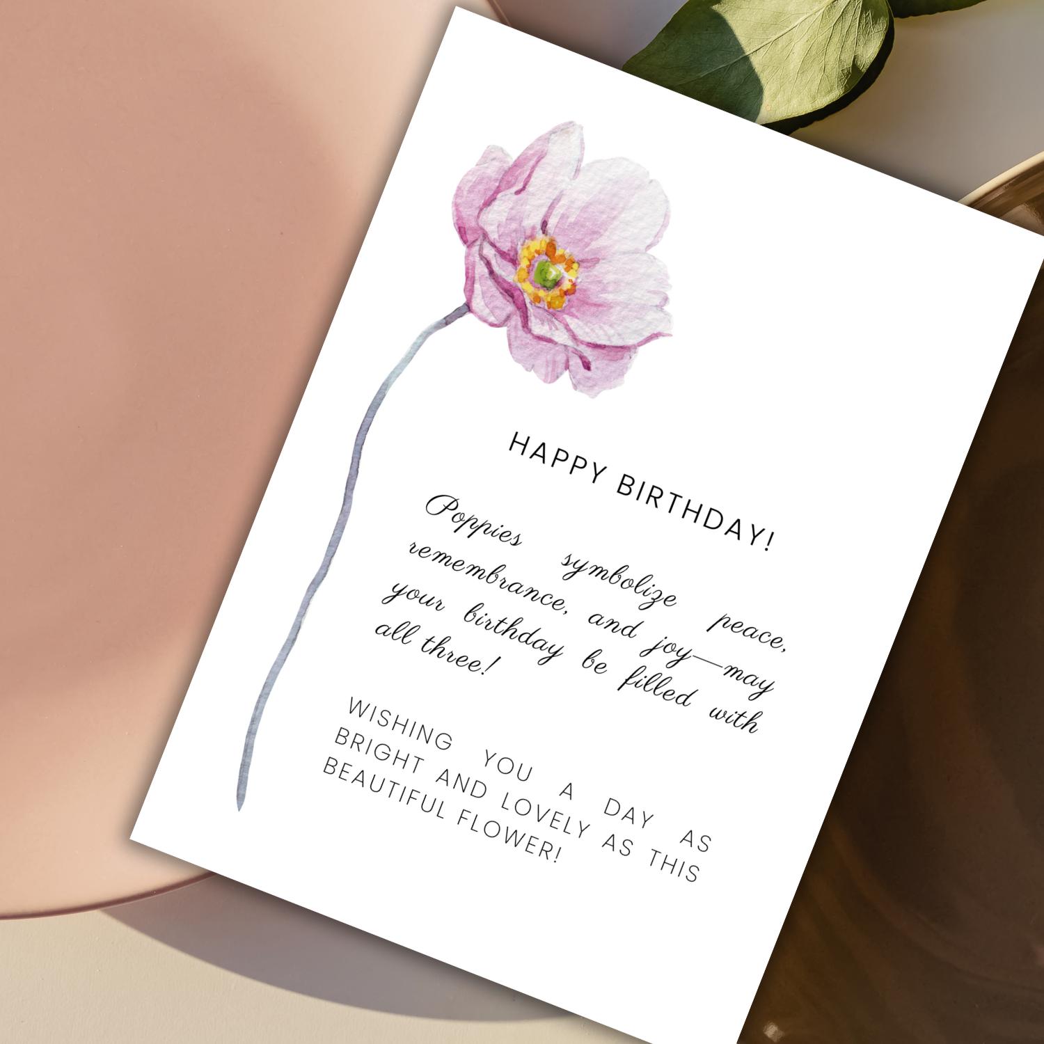 Printable Poppy Card, Poppies, Happy Birthday, Card for Her ...