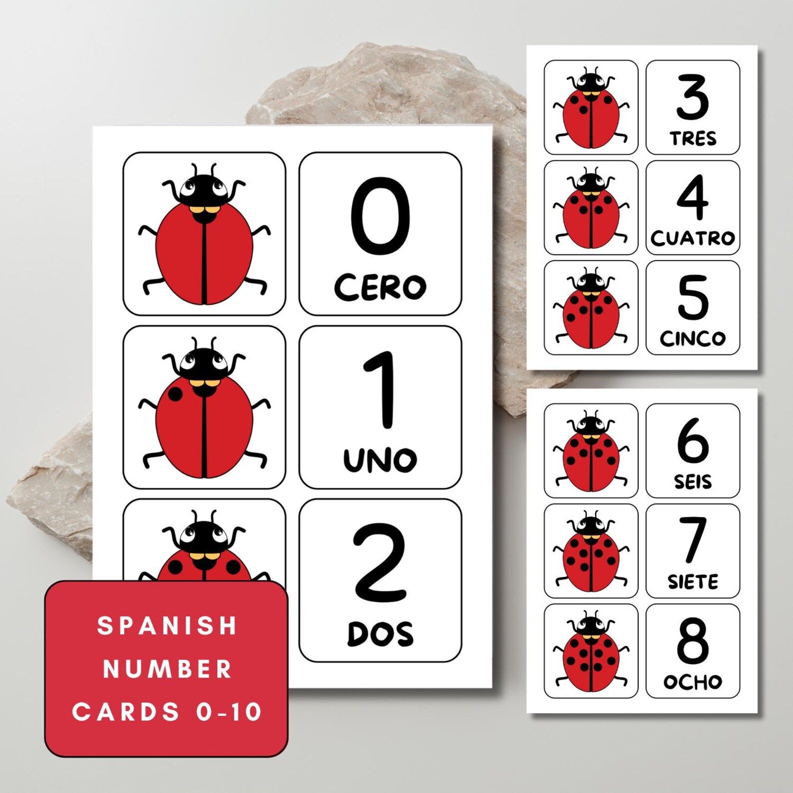 Spanish Number Flashcards: Ladybug Counting Game (PDF Downloadable ...