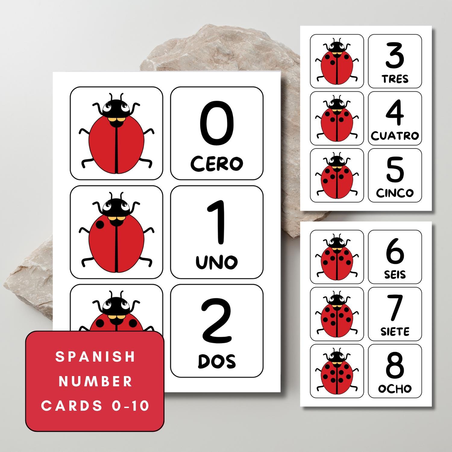 Spanish Number Flashcards: Ladybug Counting Game (PDF Downloadable ...