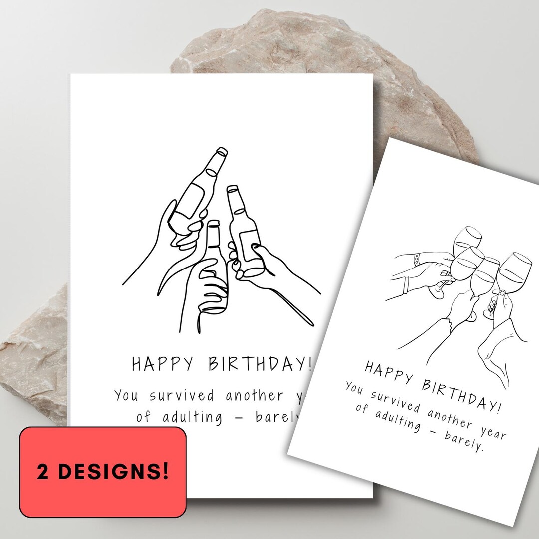 Funny Birthday Card, Printable Adulting Card, You Survived Another Year ...