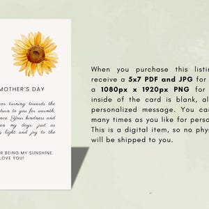 Printable Sunflower Mother’s Day Card, Floral, Happy Mother's Day ...