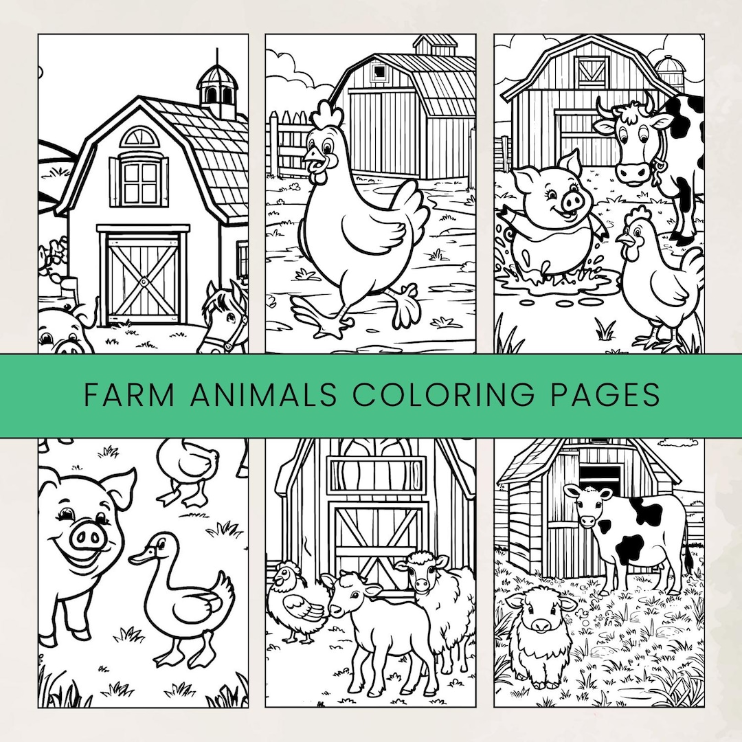 Farm Animals Coloring Pages, Printable Coloring for Kids & Adults, Farm ...