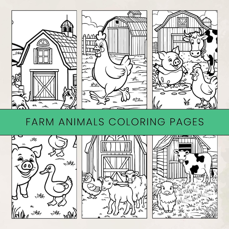 Farm Animals Coloring Pages, Printable Coloring for Kids & Adults, Farm ...