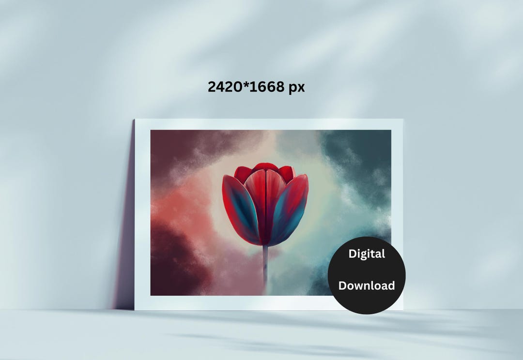 Printable Blue Red Theme Tulip| 2420*1668px | Pdf | Jpg | Png| - Etsy
