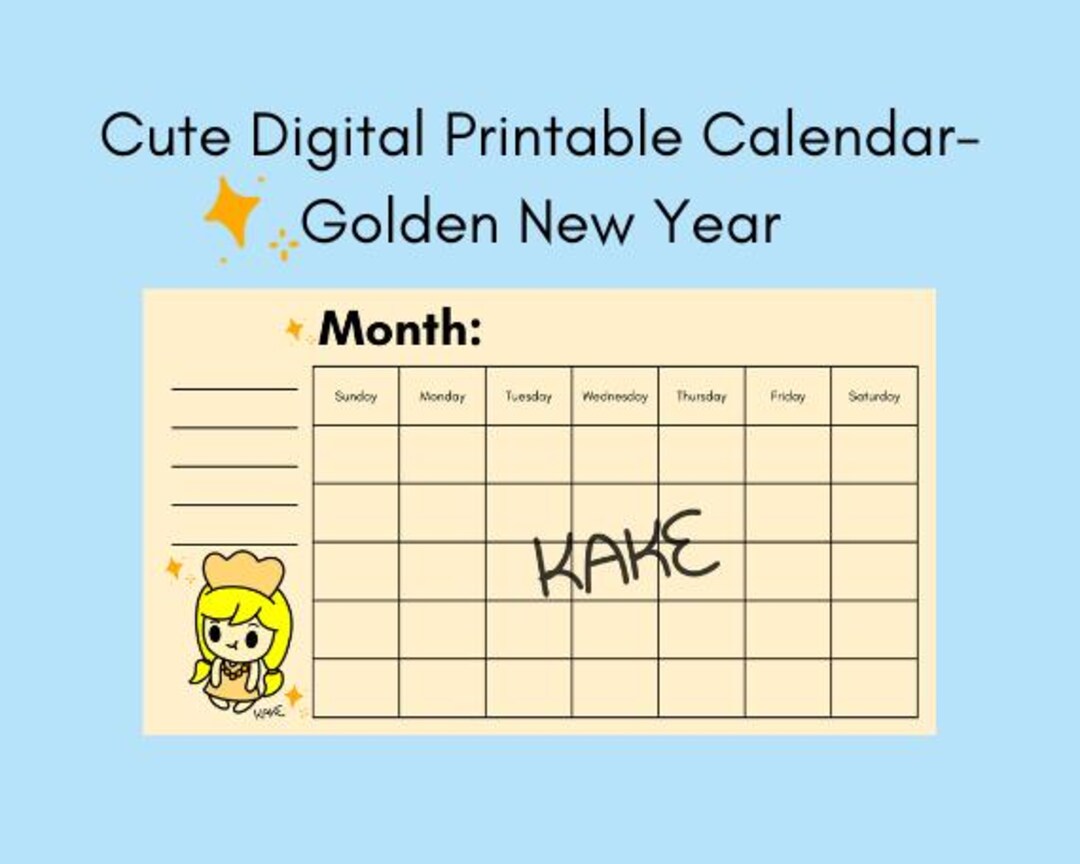Golden New Year Calendar- Cute Printable Planner- Kawaii Digital ...