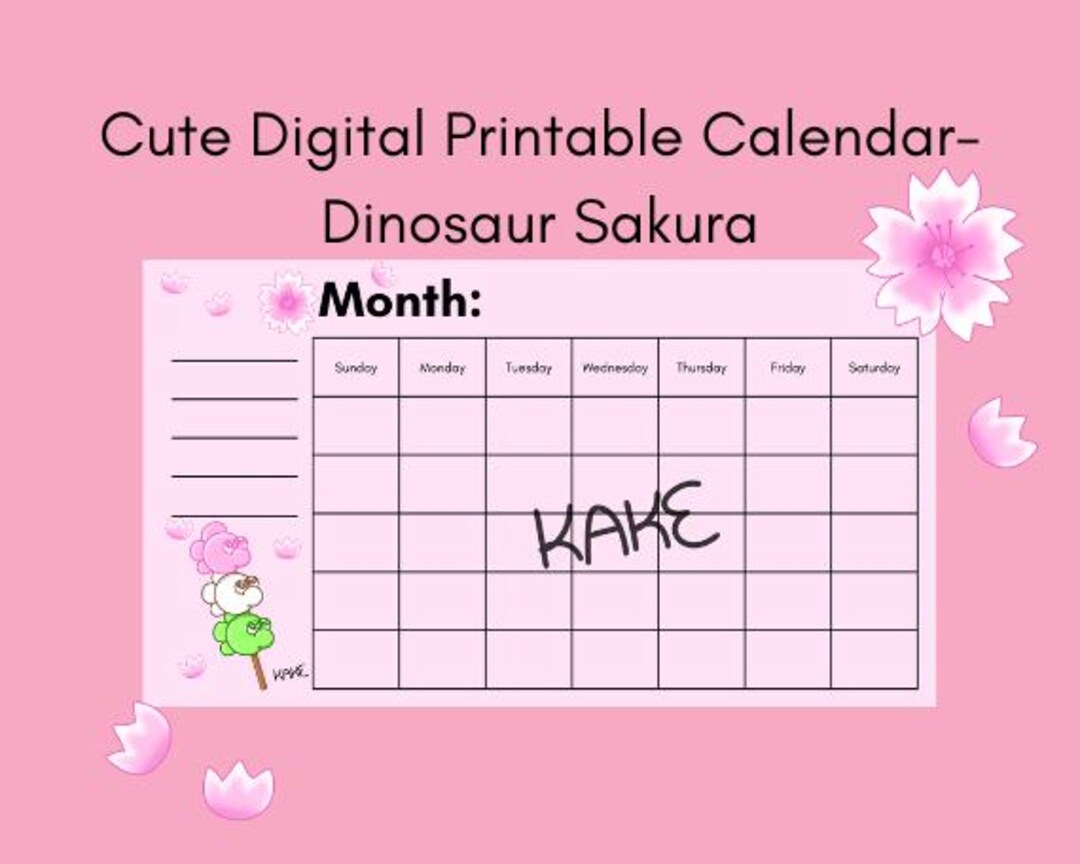 Dinosaur Sakura Calendar- Cute Printable Planner- Kawaii Digital ...