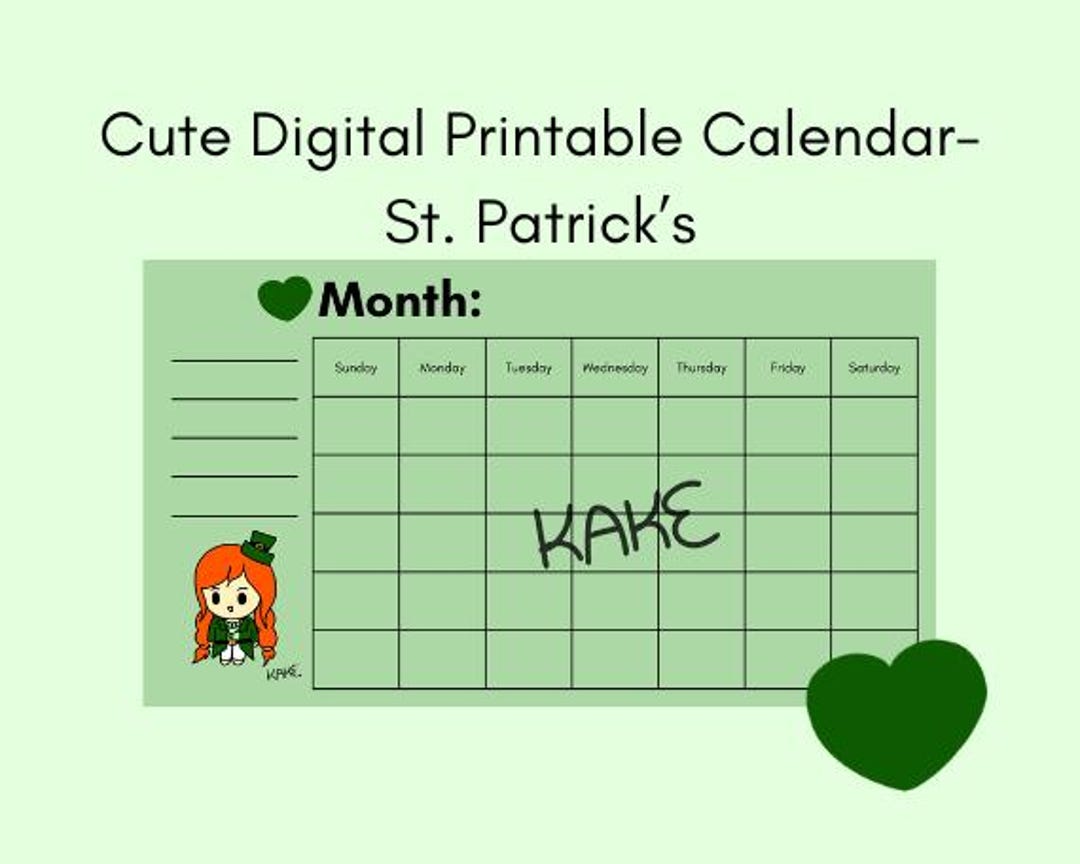 St. Patrick's Calendar- Cute Printable Planner- Kawaii Digital ...