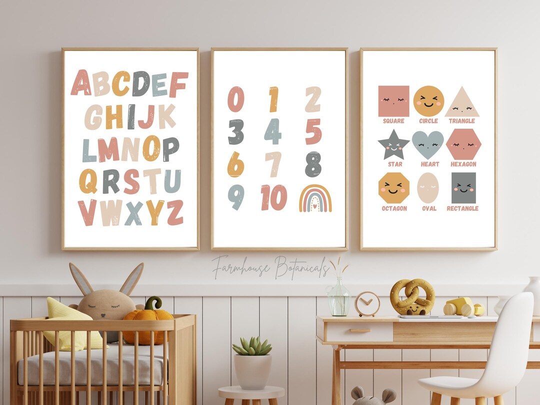 Alphabet, Numbers & Shapes Nursery Digital Print. Boho Educational ...