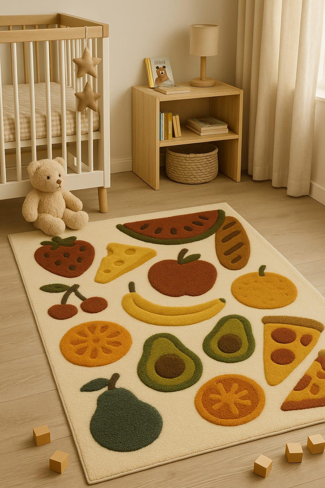 Playful Food Theme Rug for Kids | Hand-tufted Wool Carpet With Fruit ...