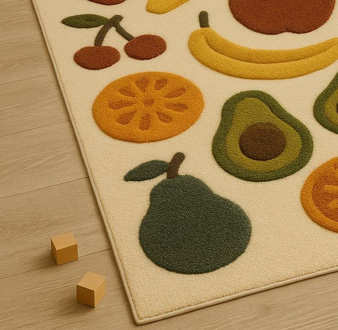 Playful Food Theme Rug for Kids | Hand-tufted Wool Carpet With Fruit ...