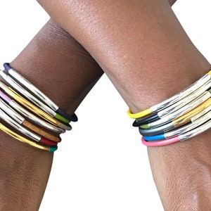 Leather Bracelet, Stack Bracelet, Bangle, Silver Bangle, Layer Bracelet ...