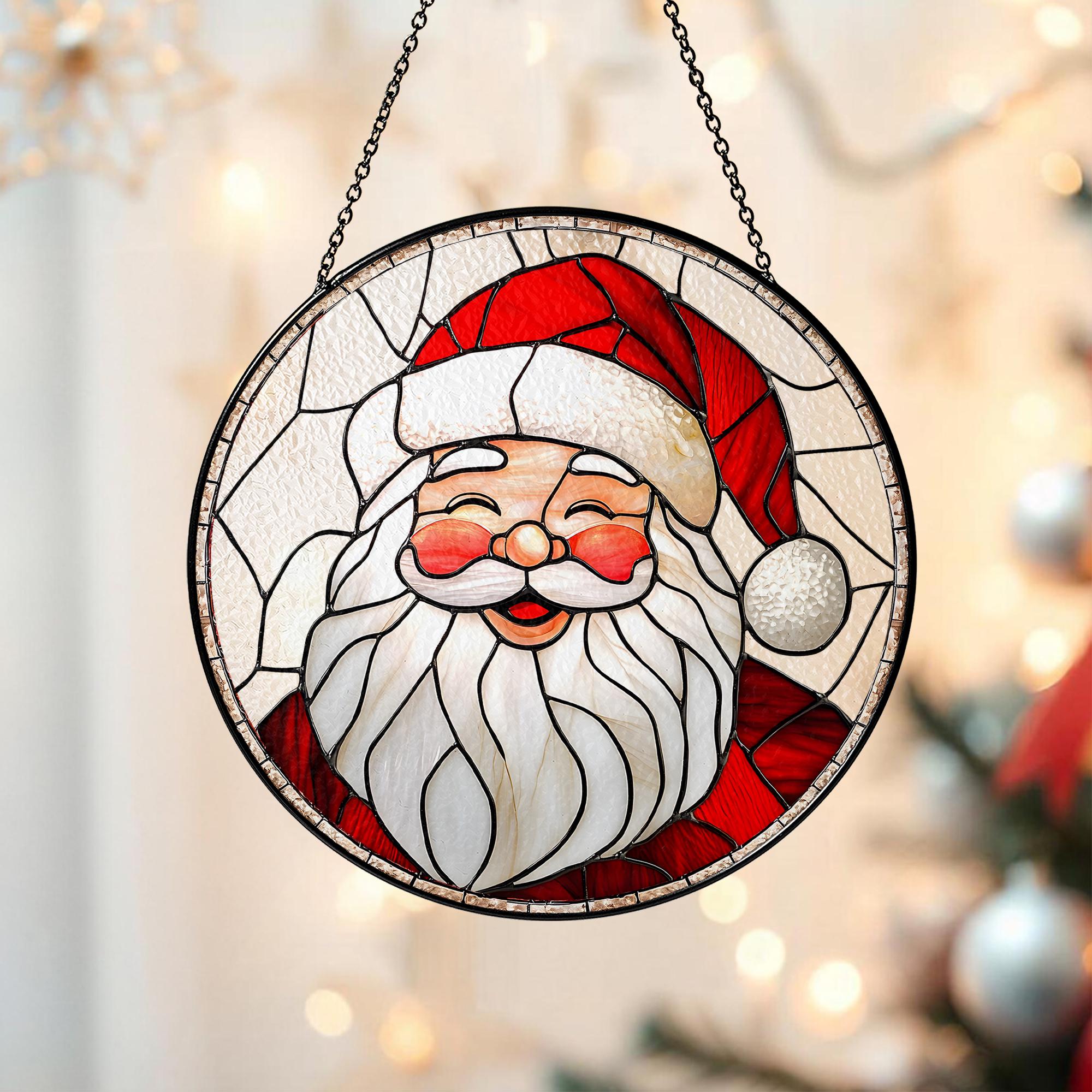 Santa Claus Faux Stained Glass Suncatcher, Christmas Decoration - Etsy
