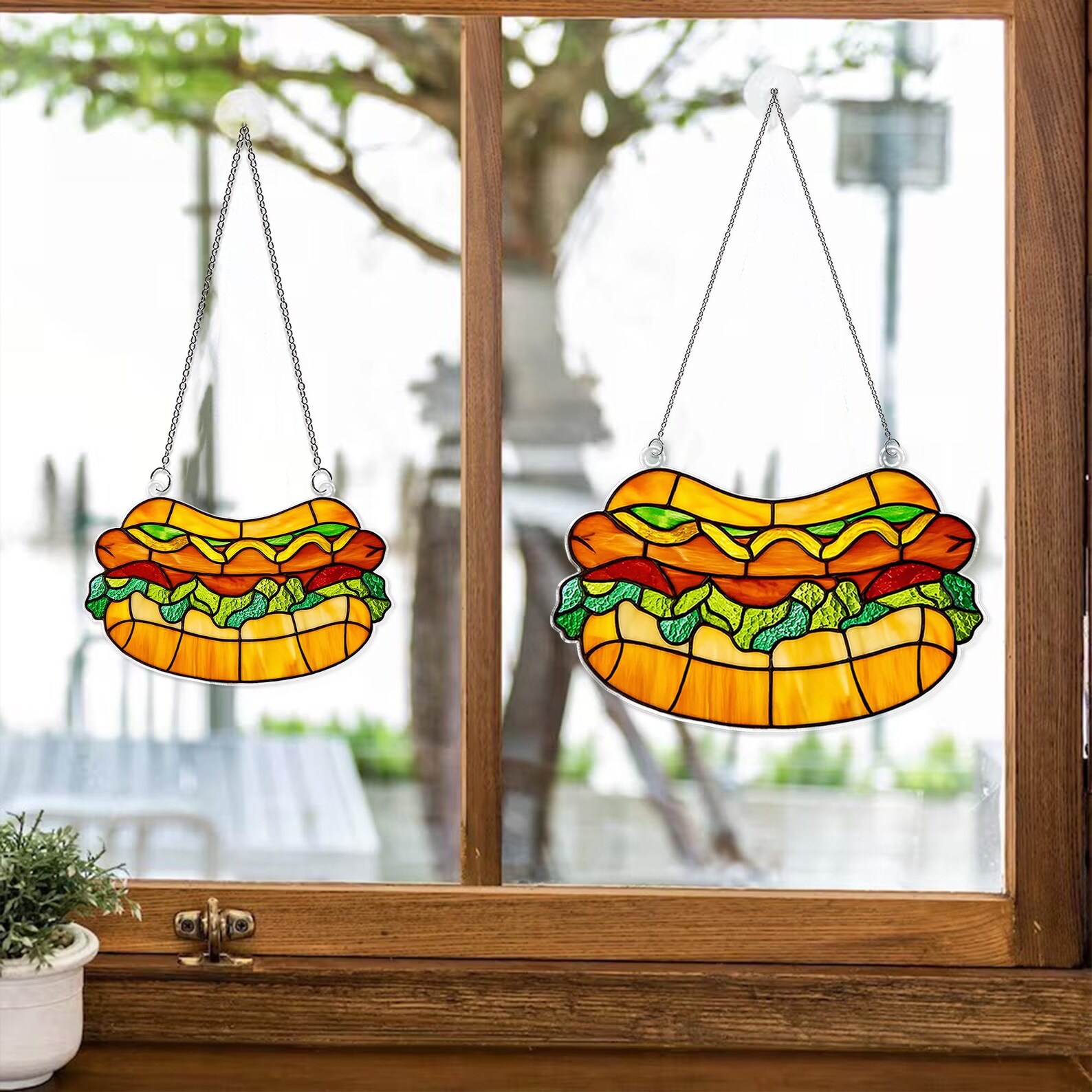 Hot Dog Acrylic Suncatcher, Fast Food Lover Gifts, Colorful Stained ...