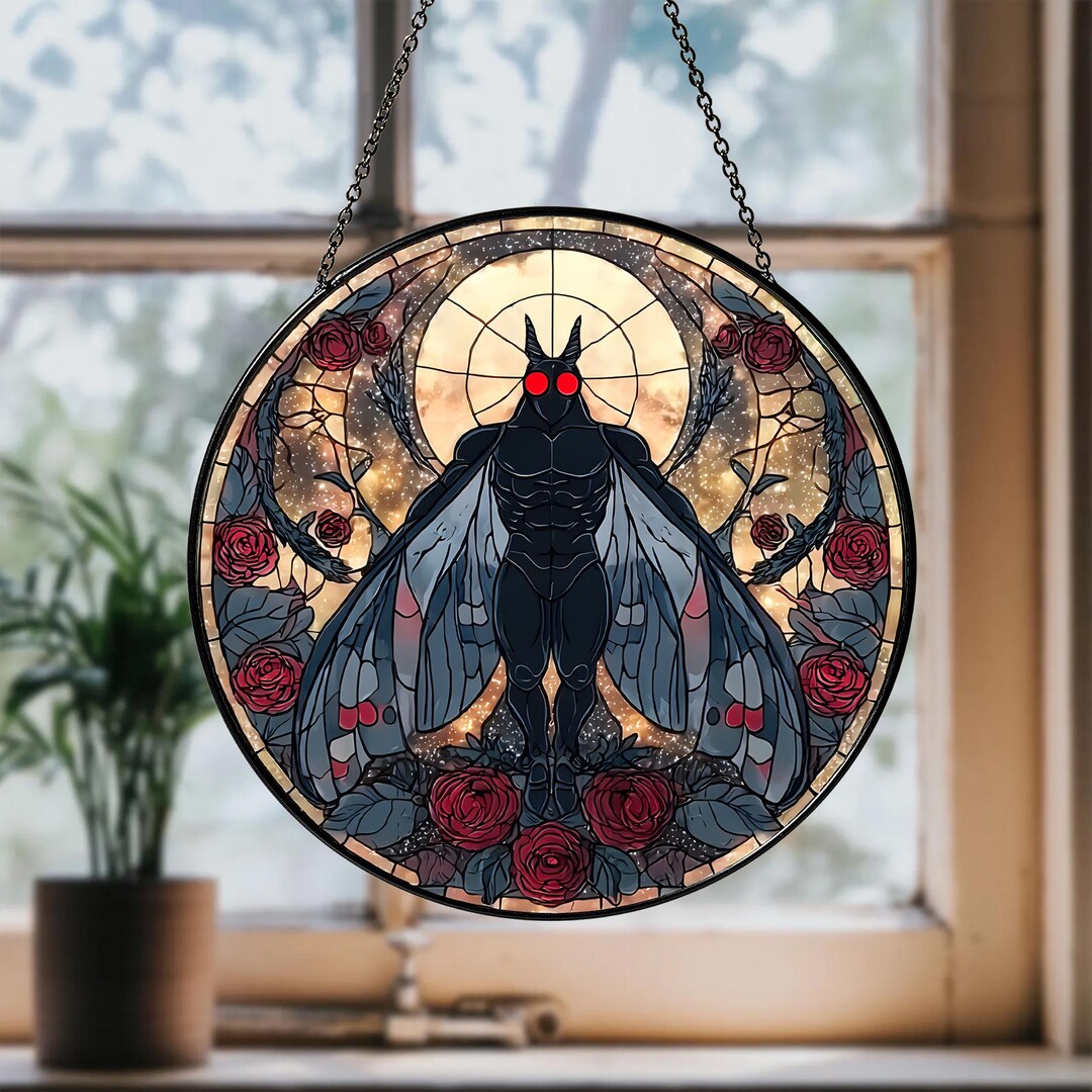 Mothman Stained Glass Suncatcher, Cryptid Window Hanging Decor, Mothman ...