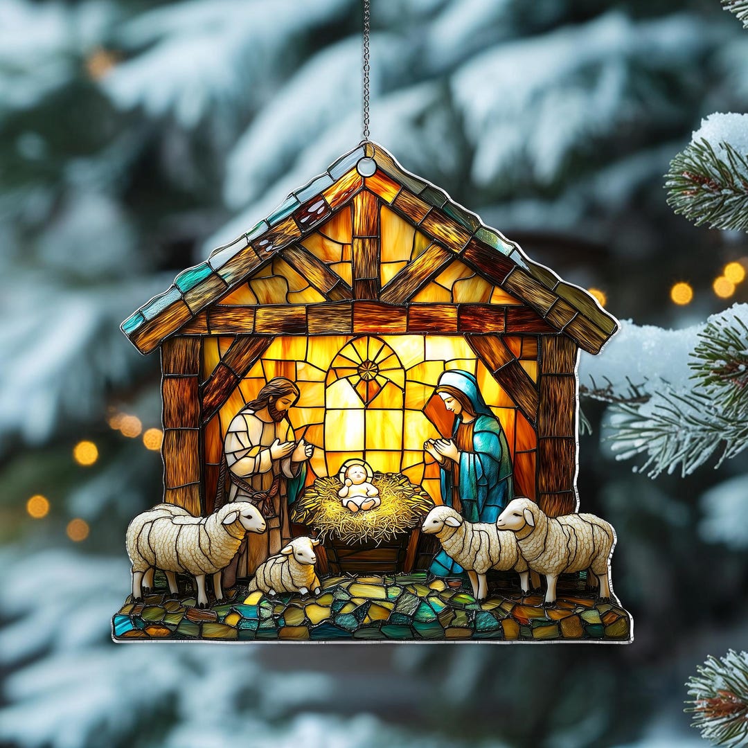 Nativity Scene Acrylic Suncatcher, Faux Stained Glass Window Hanging - Etsy