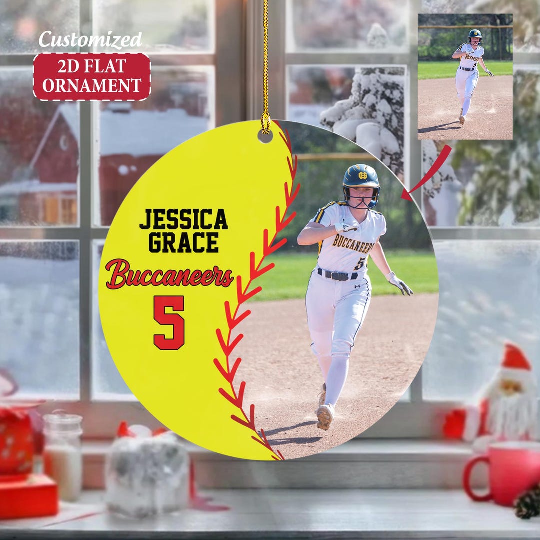 Personalized Softball Acrylic Christmas Ornament, Custom Photo Softball ...