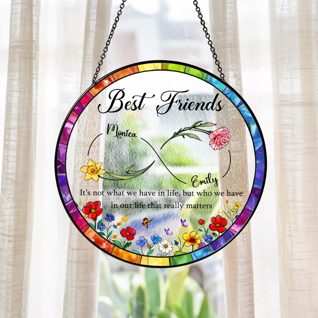 Best Friends Stained Glass Suncatcher, Personalized Best Friend Birth ...