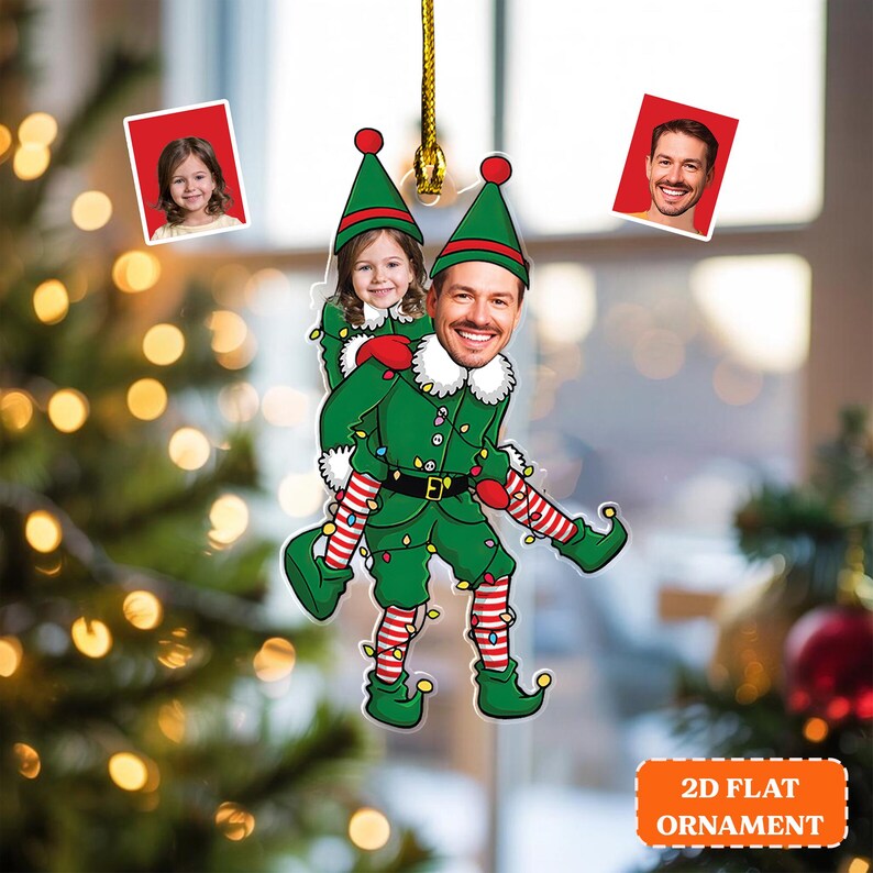 Personalized Funny Elf Family Acrylic Ornament, Custom Face Photos ...