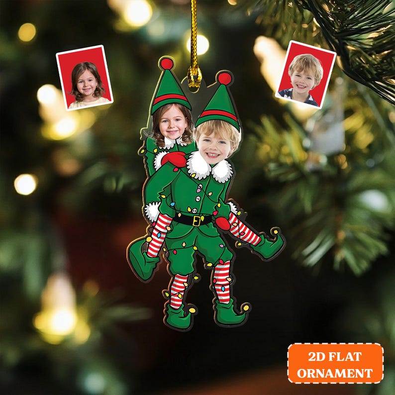 Personalized Funny Elf Family Acrylic Ornament, Custom Face Photos ...
