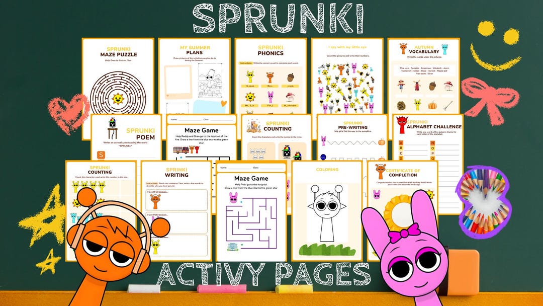 Sprunki Printable Activity Book 15 Pages, Fun Sprunki Pages for Kids ...