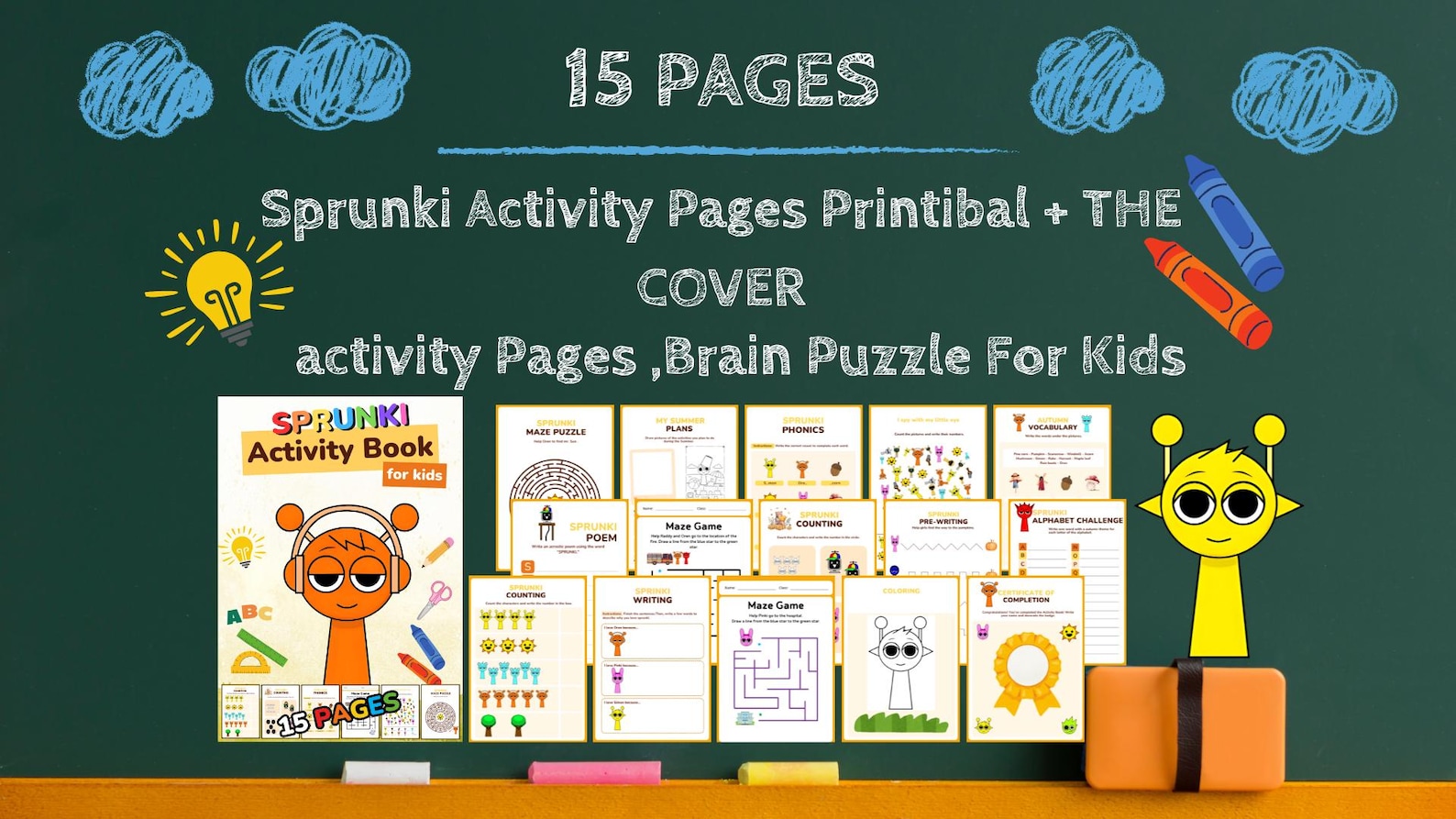 Sprunki Printable Activity Book 15 Pages, Fun Sprunki Pages for Kids ...