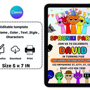 Sprunki Party Invitation Template | Editable Sprunki Party Template ...