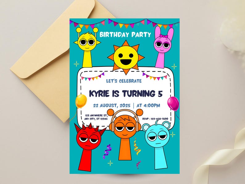 Sprunki Birthday Party Invitation | Sprunki Editable Template for Kids ...
