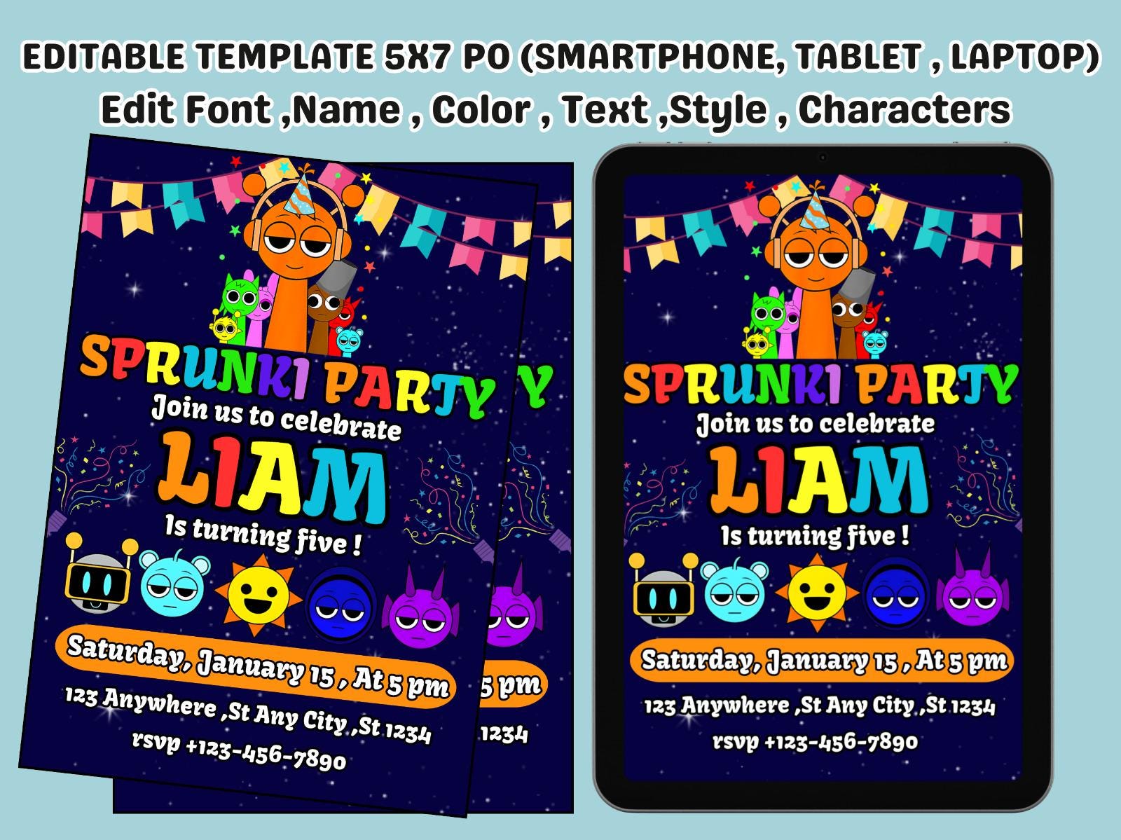 Sprunki Birthday Party Invite for Boys or Girls| Sprunki Party ...