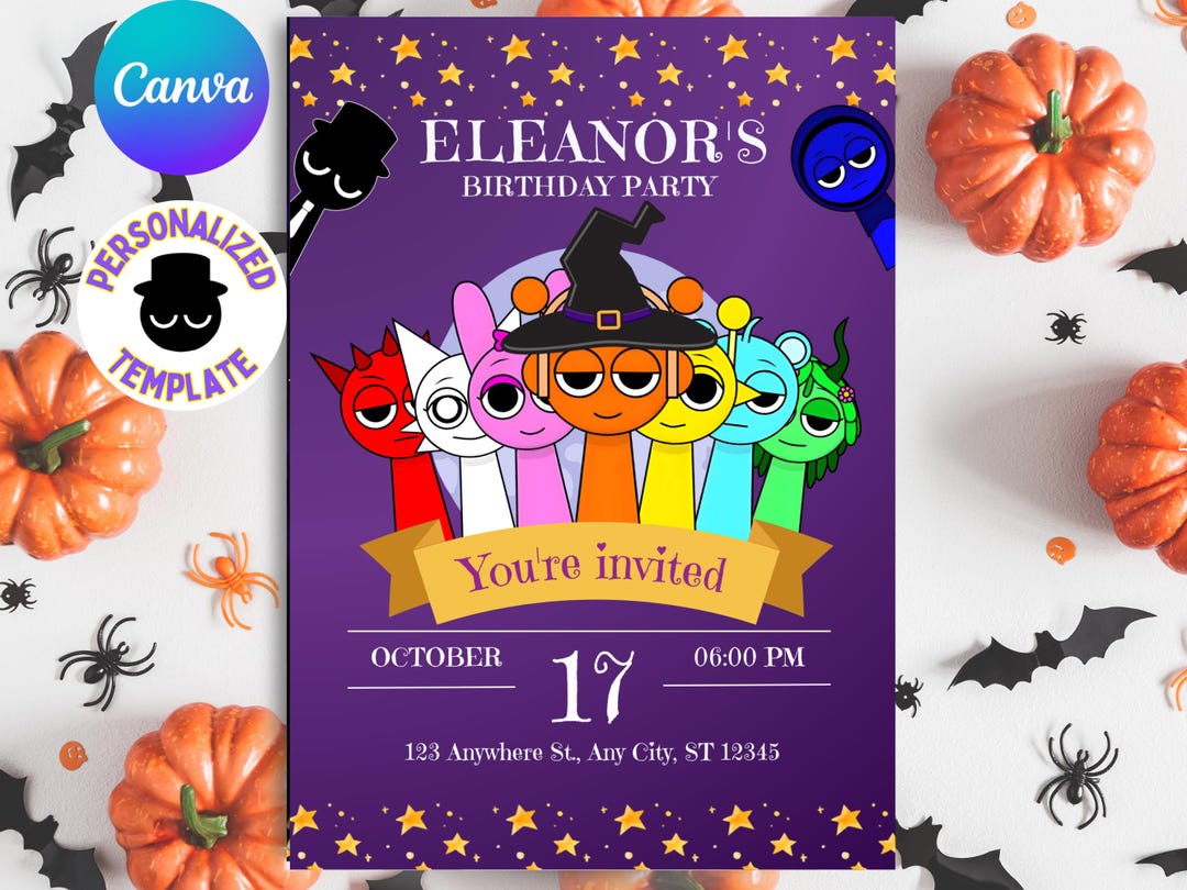 Sprunki Halloween Party Invitation | Editable Canva Template | Kids ...