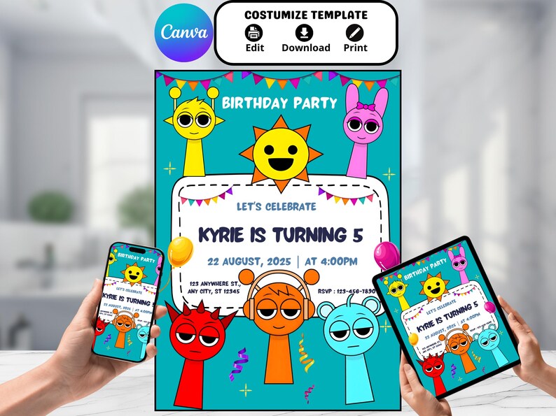 Sprunki Birthday Party Invitation | Sprunki Editable Template for Kids ...