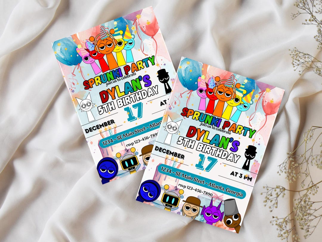 Sprunki Birthday Party Invitation Editable Template for Kids | Sprunki ...