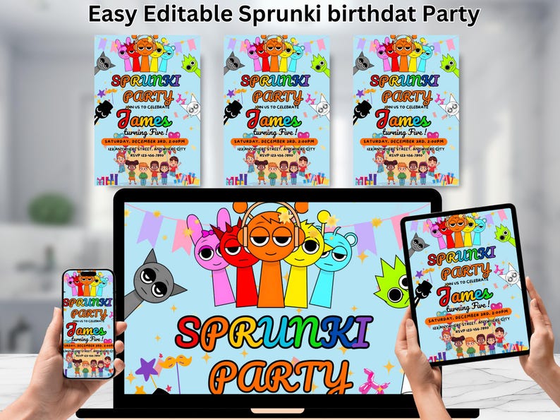 Sprunki Birthday Party Invitation Editable Template, Sprunki Invitation ...