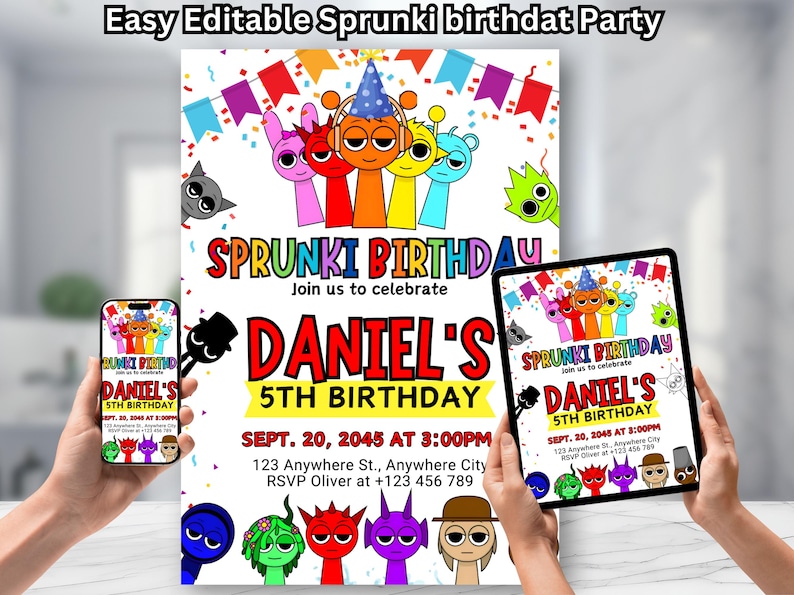 Sprunki Party Invitation Template | Editable Sprunki Party Template ...