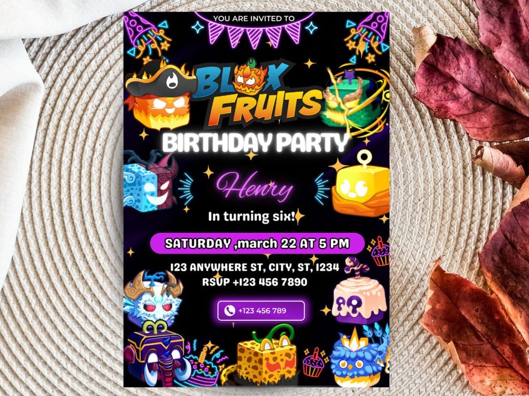 Blox Fruit Birthday Party Invitation, Editable Sprunki Party Template ...