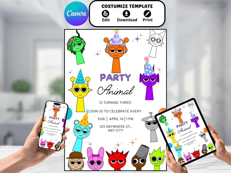 Sprunki Birthday Party Invitation | Sprunki Editable Template for Boys ...