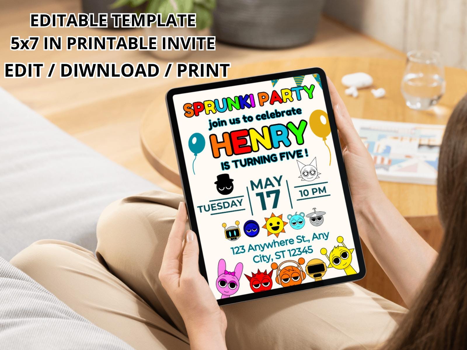 Sprunki Birthday Party Invitation | Sprunki Editable Digital Invite ...