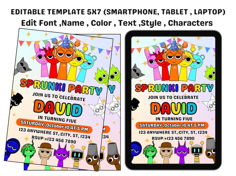 Sprunki Party Invitation Template | Editable Sprunki Party Template ...